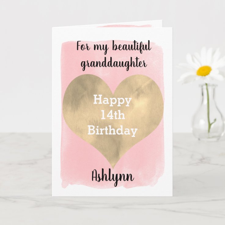 Pink and Gold Happy 14th Birthday Granddaughter Card | Zazzle