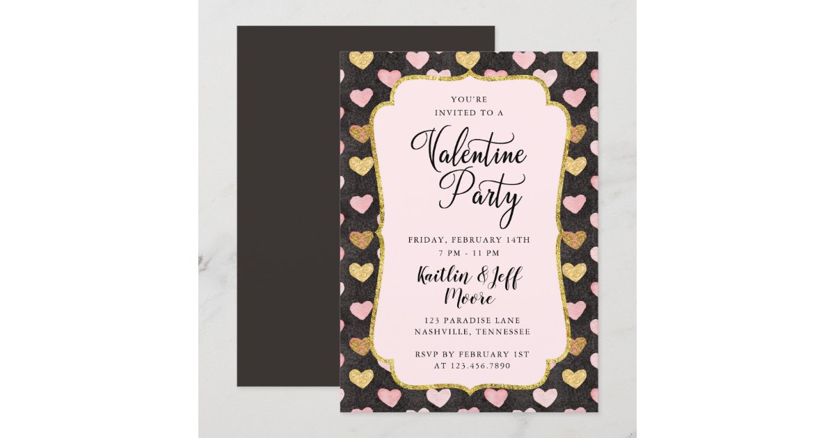 Pink and Gold Hearts Valentine Party Invitation | Zazzle
