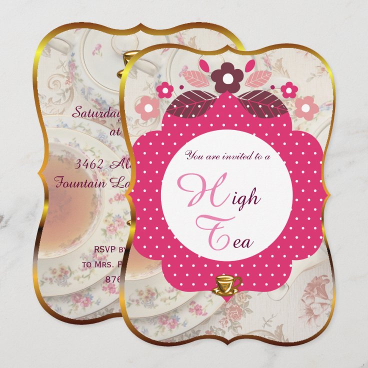 Pink and Gold High Tea Invitation | Zazzle
