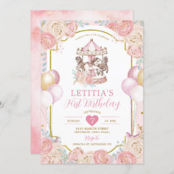 Pink and Gold Magical Carousel Birthday Invitation | Zazzle