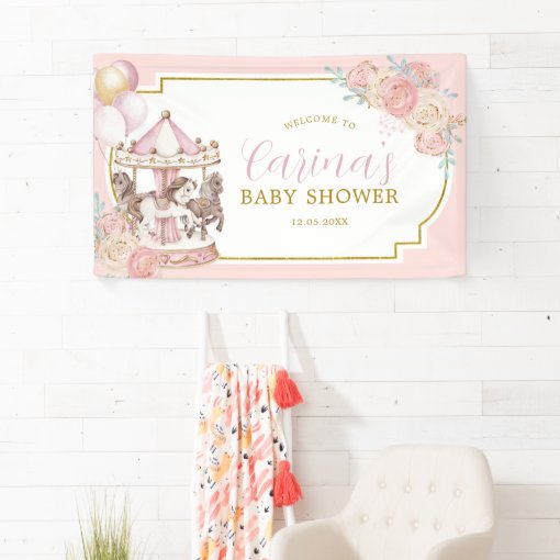 Pink and Gold Magical Carousel Large Banner Sign | Zazzle