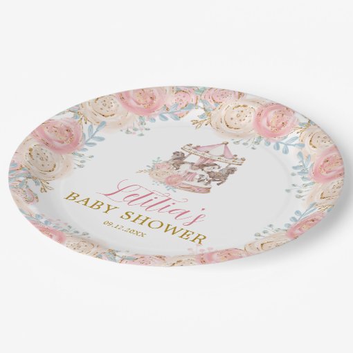 Pink and Gold Magical Carousel Paper Plate | Zazzle