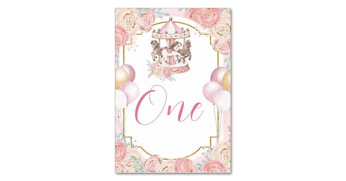 Pink and Gold Magical Carousel Table Number | Zazzle