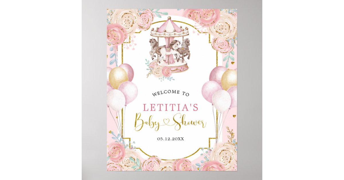 Pink and Gold Magical Carousel Welcome Sign | Zazzle