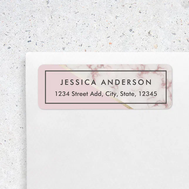 Pink and Gold Marble Return Address Label | Zazzle