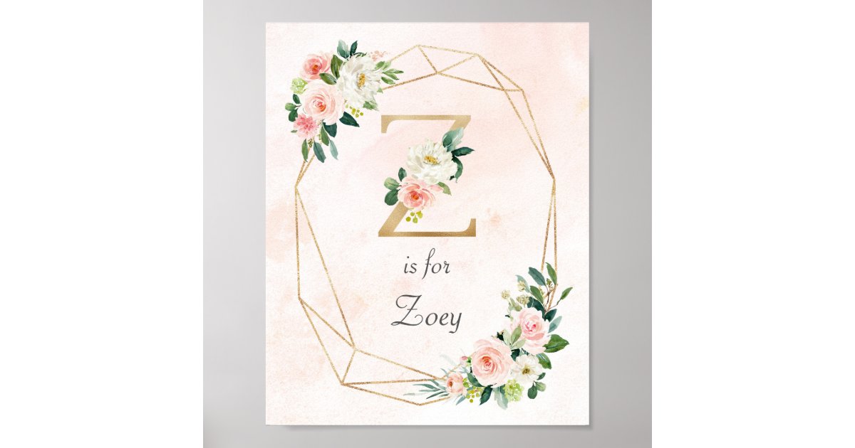 Pink and Gold Monogram Baby Girl Nursery Poster | Zazzle