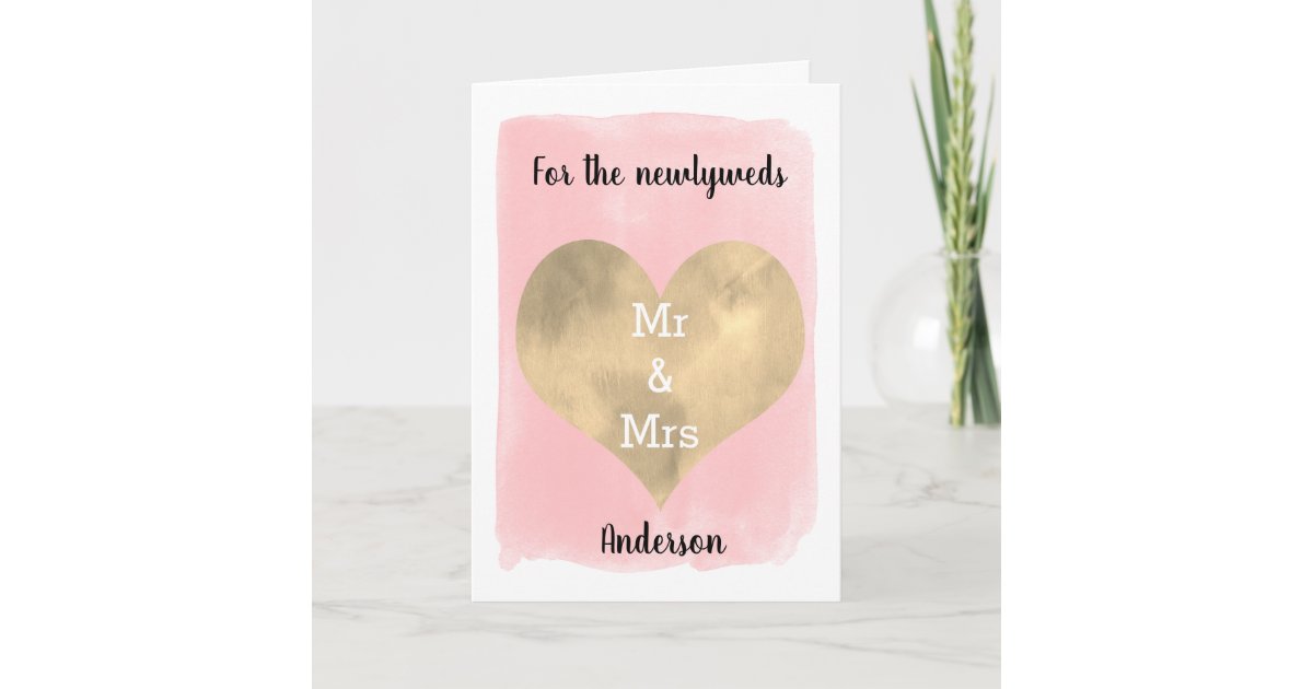 Pink and Gold Newlyweds Congratulations Wedding Card | Zazzle