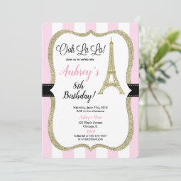 Pink and gold Paris birthday invitation for girl | Zazzle
