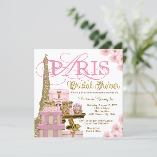 Pink and Gold Paris Bridal Shower Invitation | Zazzle