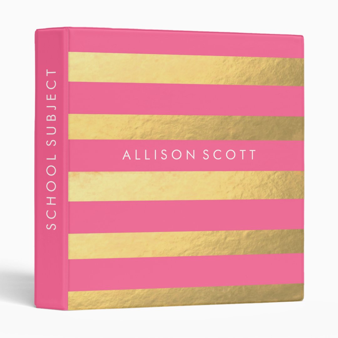Pink And Gold Personalized Binder | Zazzle