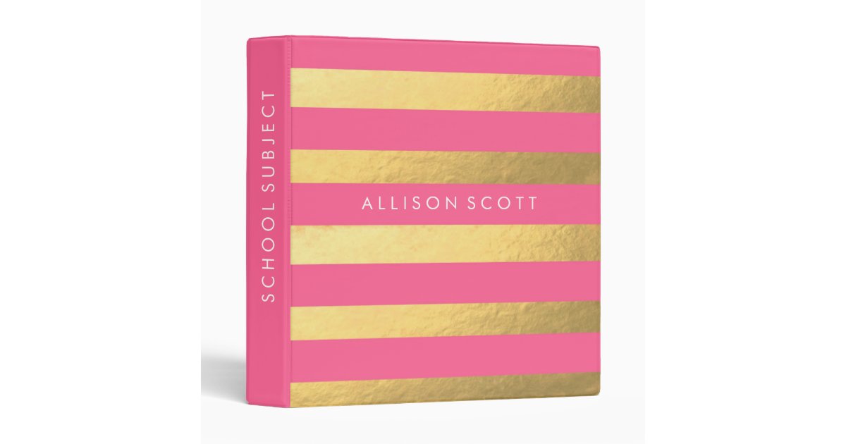 Pink And Gold Personalized Binder | Zazzle