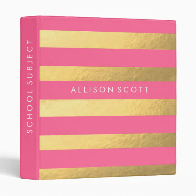 Pink And Gold Personalized Binder | Zazzle
