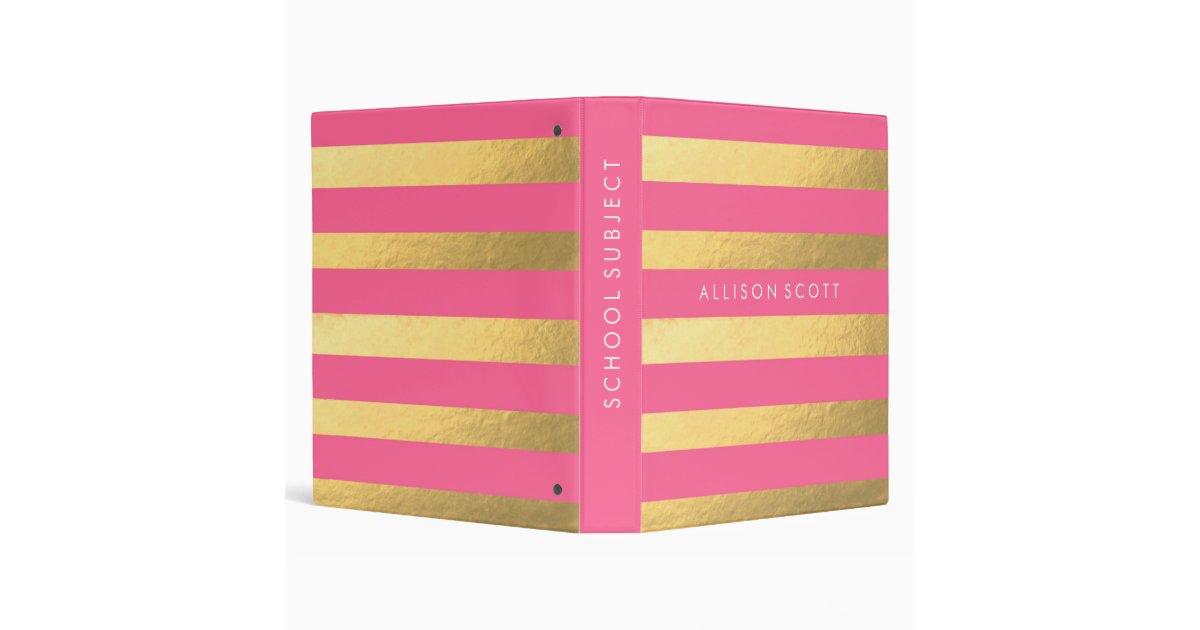 Pink And Gold Personalized Binder | Zazzle