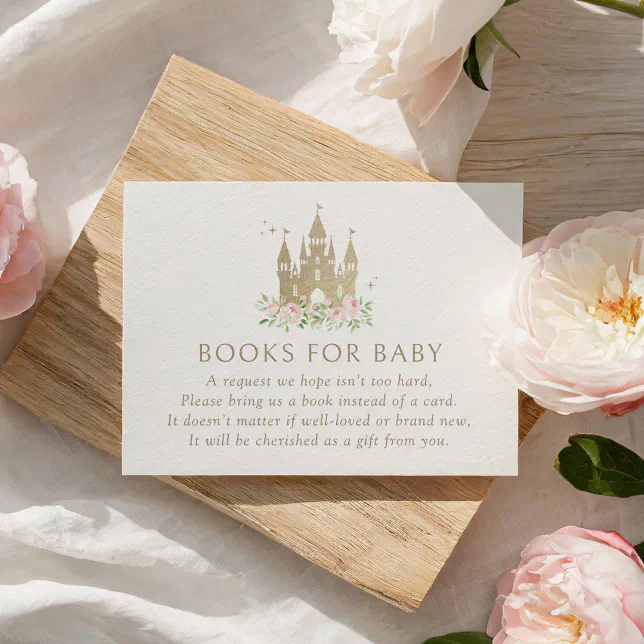 Pink and Gold Princess Baby Shower Books for Baby Enclosure Card | Zazzle