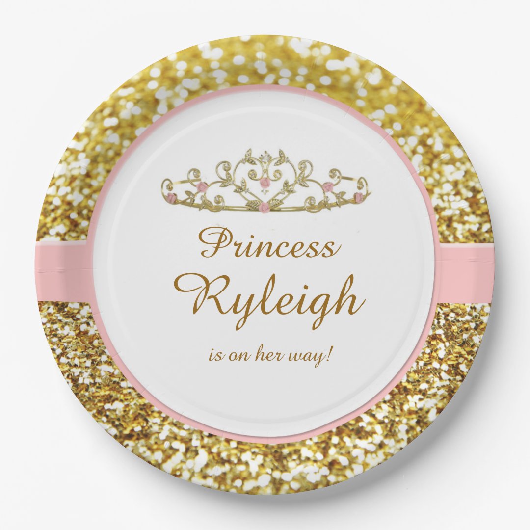 Pink and gold princess plates | Zazzle
