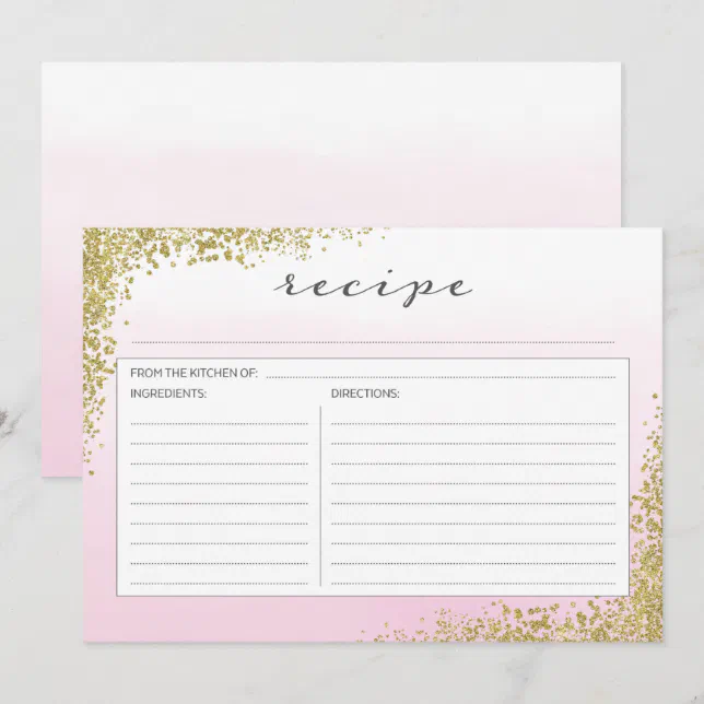 Pink and Gold Recipe Card | Zazzle