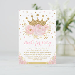 Pink and Gold Royal Crown Princess Books for Baby Enclosure Card | Zazzle
