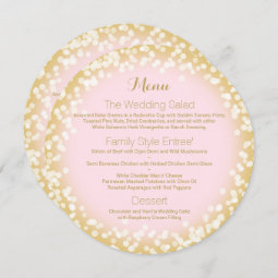 Pink and Gold Sparkle Round Menu | Zazzle