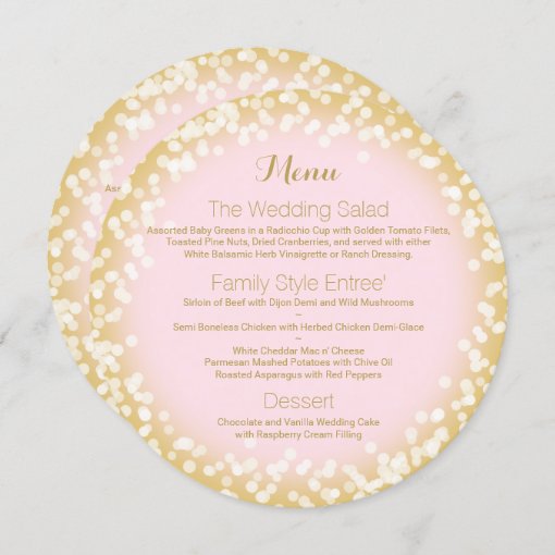 Pink and Gold Sparkle Round Menu | Zazzle