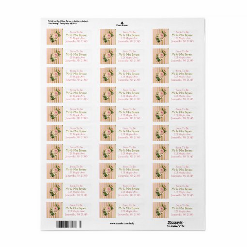 Pink and Gold Striped Rose Return Address Label | Zazzle