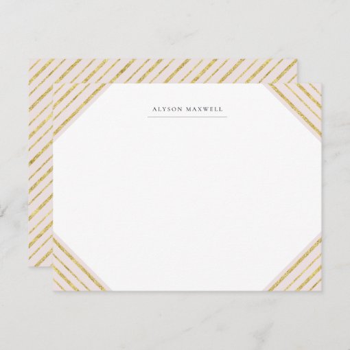 Pink and Gold Stripes Monogrammed Stationery Note Card | Zazzle