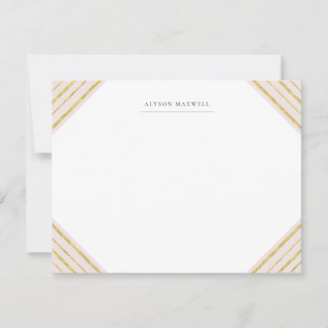 Pink and Gold Stripes Monogrammed Stationery Note Card | Zazzle