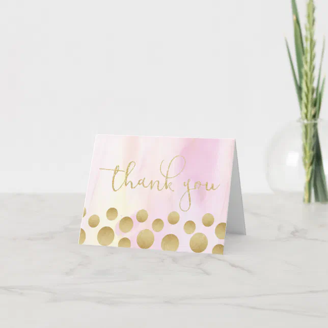 Pink and Gold Thank You Note Card | Zazzle