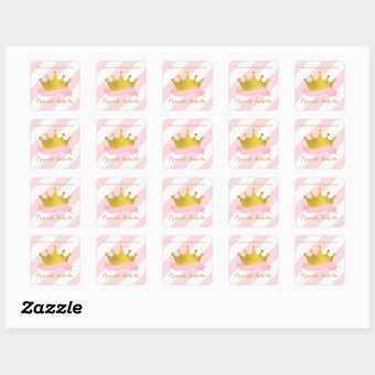 Pink and Gold Tiara Princess Birthday Square Sticker | Zazzle