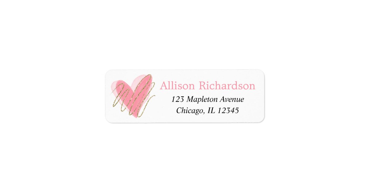 Pink and gold watercolor heart elegant label | Zazzle