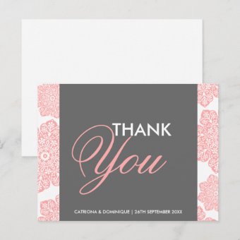 Pink and Gray Batik Flowers Thank You Postcard | Zazzle