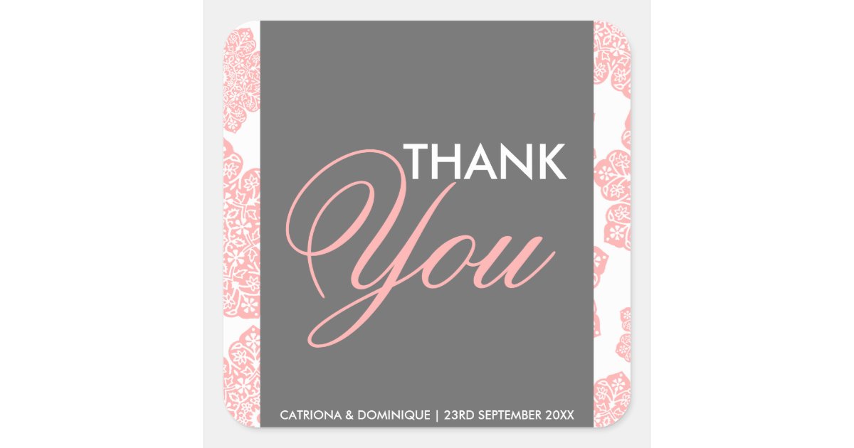 Pink and Gray Batik Flowers Thank You Sticker | Zazzle