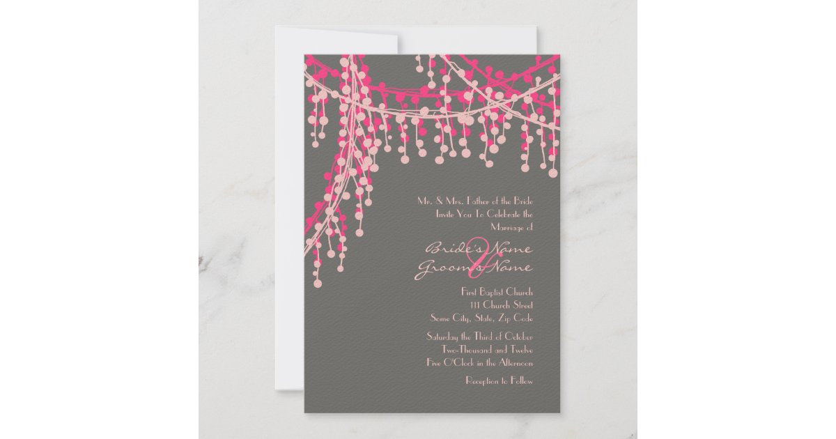 Pink and Gray Beaded Wedding Invitation | Zazzle