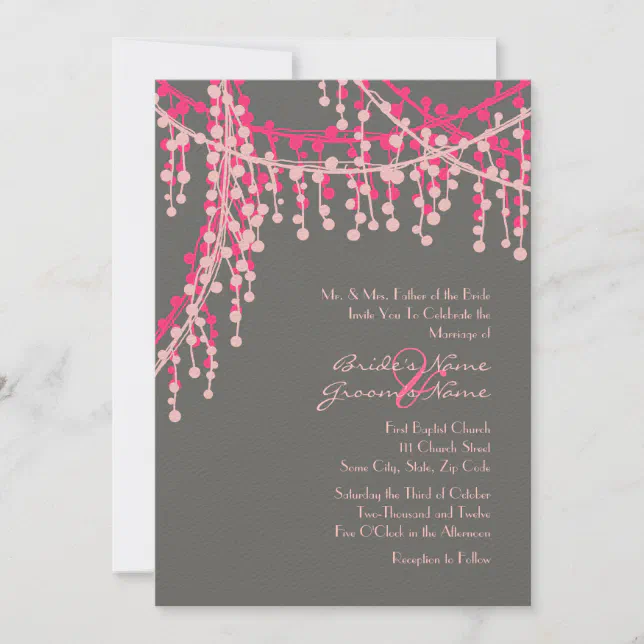 Pink and Gray Beaded Wedding Invitation | Zazzle