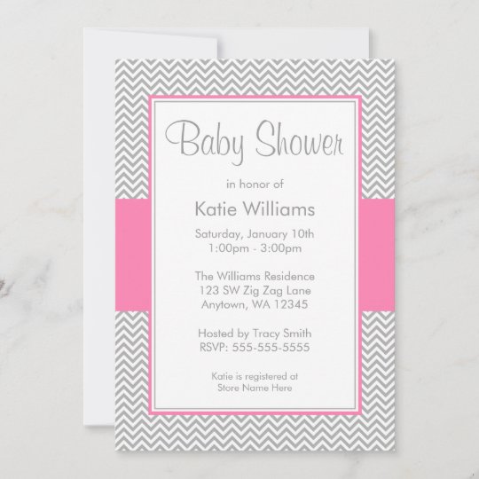 Pink and Gray Chevron Baby Shower Invitations | Zazzle.com