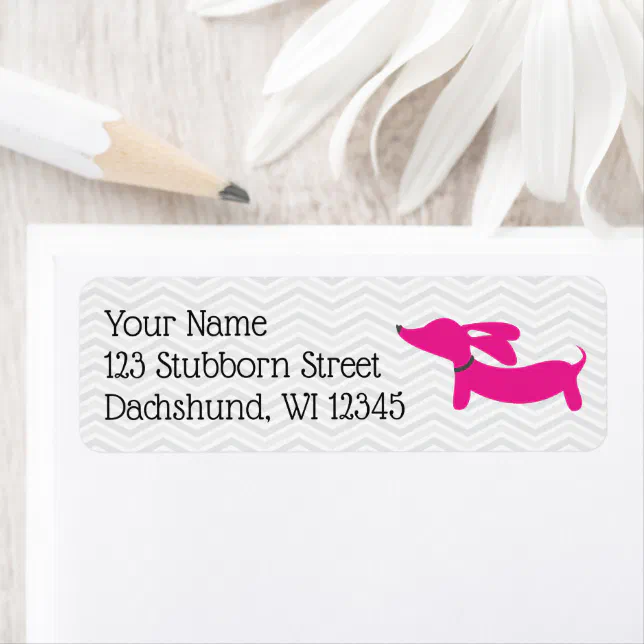 Pink and Gray Dachshund Retro Address Labels | Zazzle