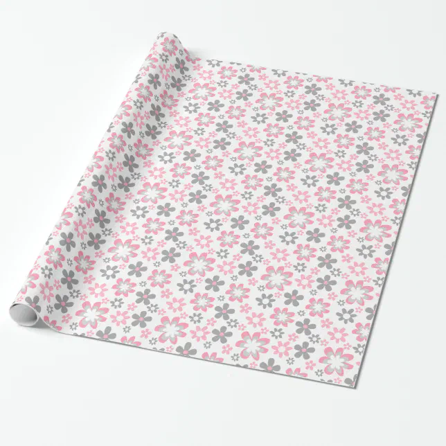 Pink and Gray Daisies Floral Craft Gift Wrap | Zazzle