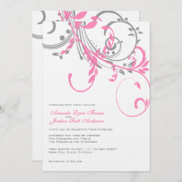 Pink and Gray Double Floral Wedding Invitation | Zazzle