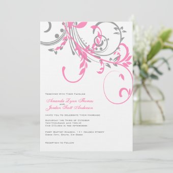 Pink and Gray Double Floral Wedding Invitation | Zazzle