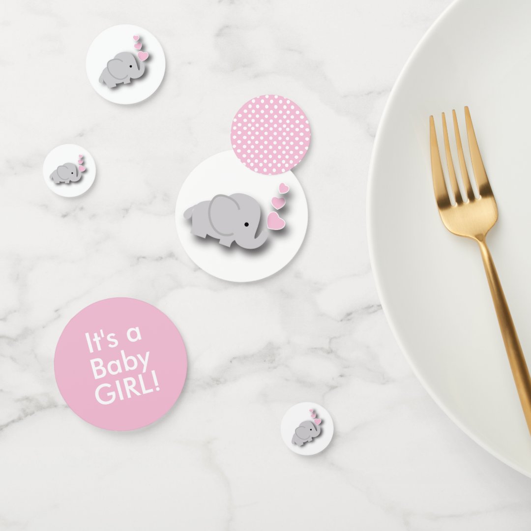 Pink and Gray Elephant | Baby Shower Confetti | Zazzle