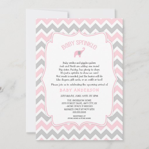 Pink and Gray elephant baby sprinkle Invitation | Zazzle