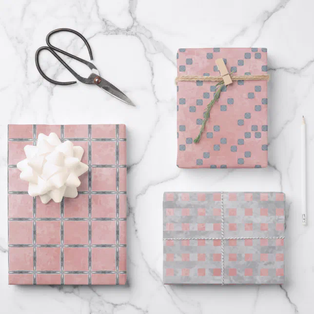 Pink and Gray Geometric Wrapping Paper Sheets | Zazzle
