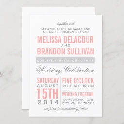 Pink and Gray Modern Typography Wedding Invitation | Zazzle