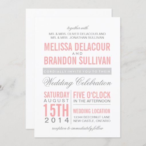 Pink and Gray Modern Typography Wedding Invitation | Zazzle