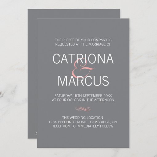 Pink and Gray Modern Typography Wedding Invitation | Zazzle