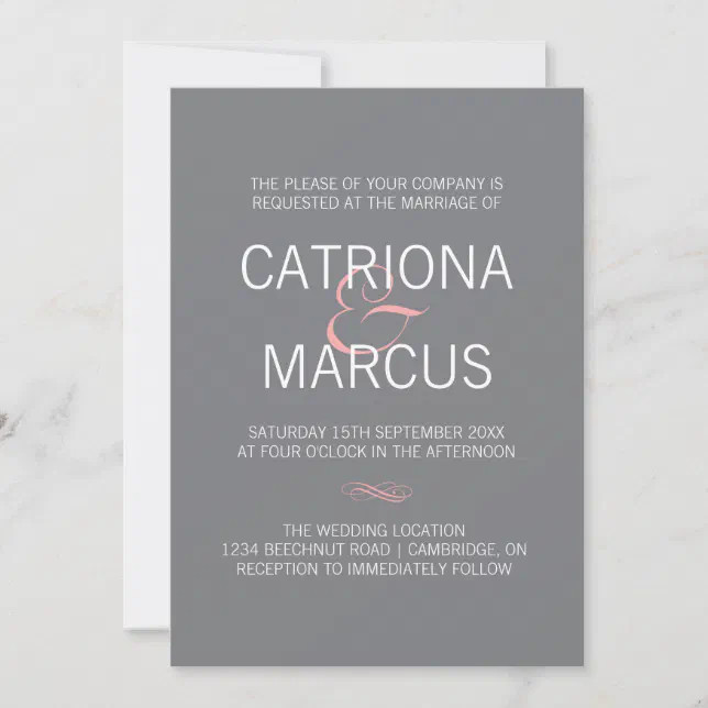 Pink and Gray Modern Typography Wedding Invitation | Zazzle