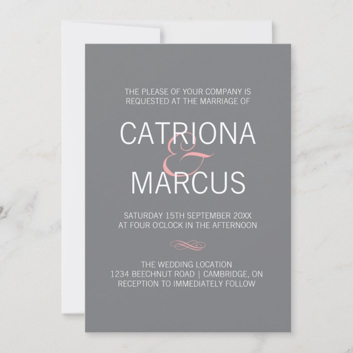 Pink and Gray Modern Typography Wedding Invitation | Zazzle.com