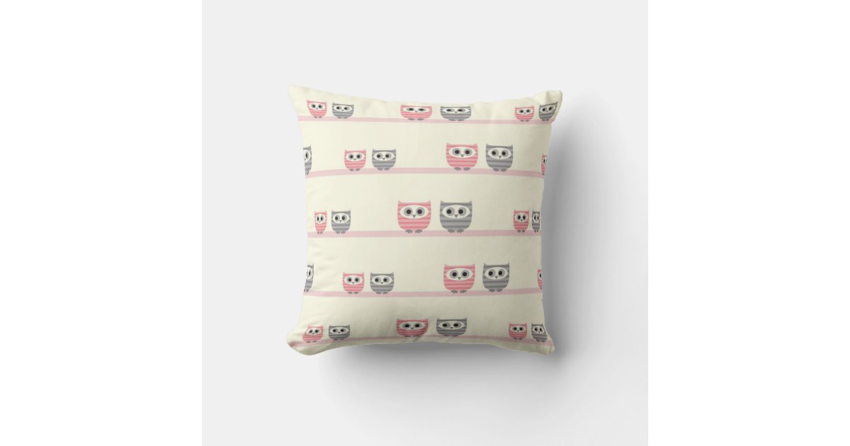 Pink and Gray Owls and Trees MOJO Pillow | Zazzle