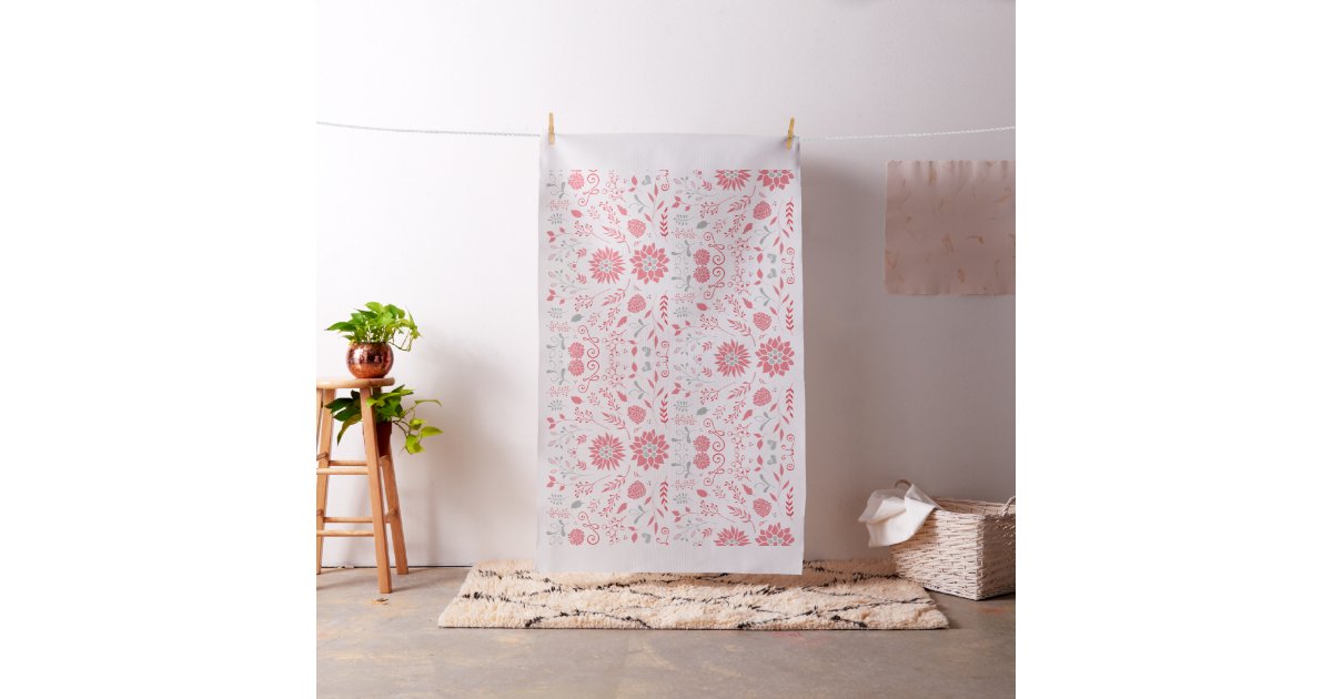Pink and Gray Rustic Floral Pattern Fabric | Zazzle
