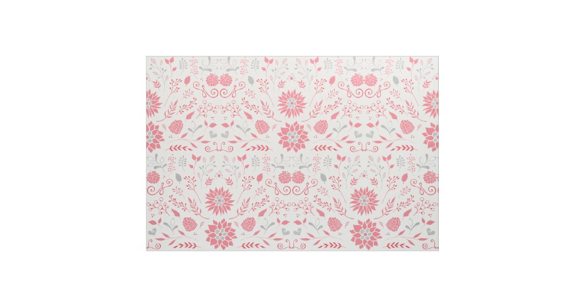 Pink and Gray Rustic Floral Pattern Fabric | Zazzle
