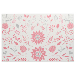 Yellow and Gray Rustic Floral Pattern Fabric | Zazzle